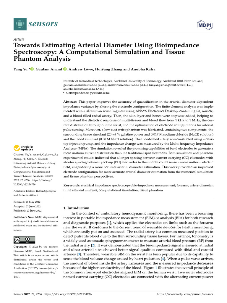 Towards Estimating Arterial Diameter Using Bioimpedance | PDF | Capacitor | Electrical Impedance