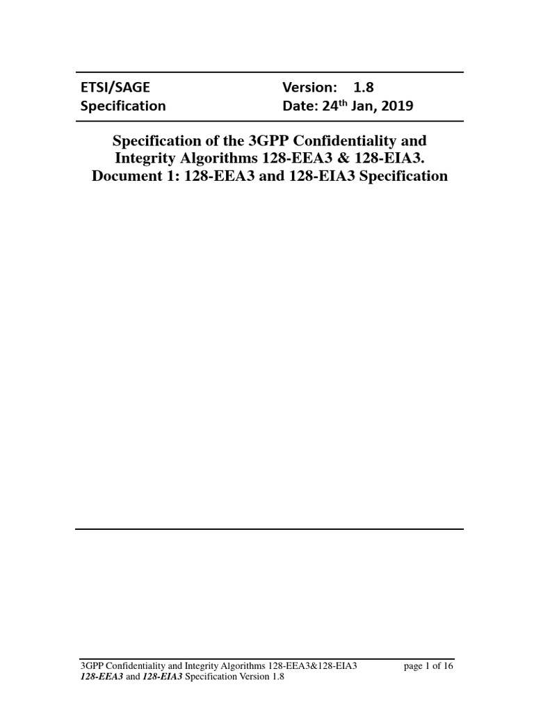 EEA3 EIA3 Specification v1 8 | PDF | Encryption | Algorithms