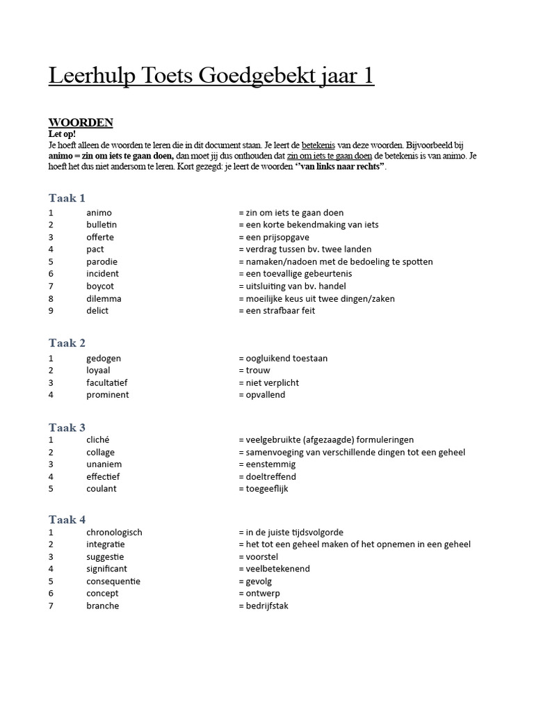 Leerhulp Toets Goedgebekt 2 | PDF