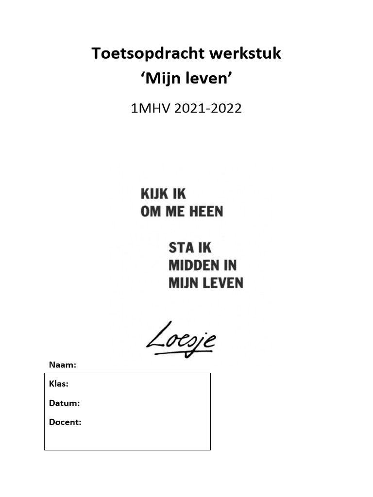 2021 - Toetsopdracht Werkstuk Mijn Leven 2022 1 | PDF