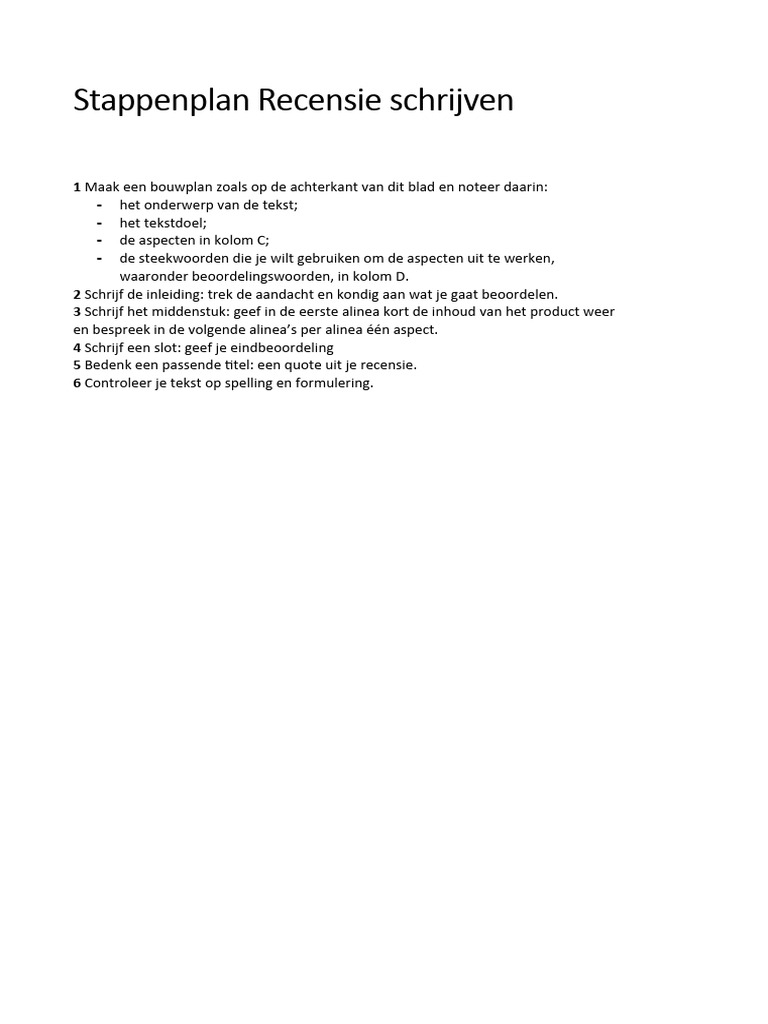 Bouwplan Recensie Schrijven | PDF