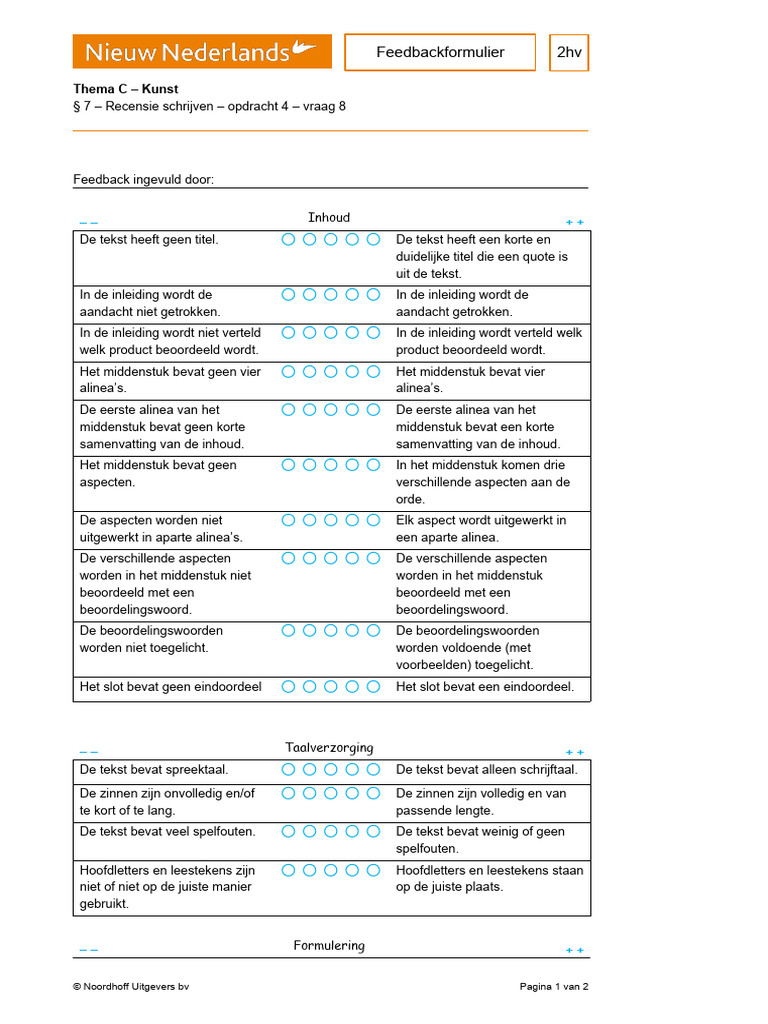 Feedbackformulier Recensie Schrijven | PDF