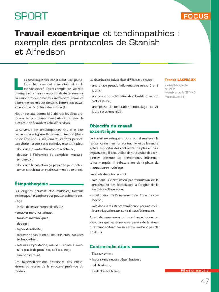 Protocole Stanish pour tendinopathies | PDF | Tendon | Genou