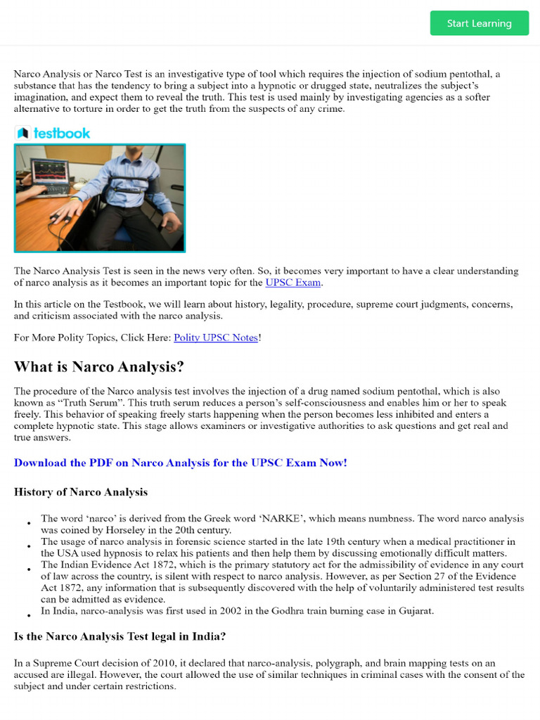 Narco Analysis - Narco Analysis Test, Concerns & Critisms Explained | PDF