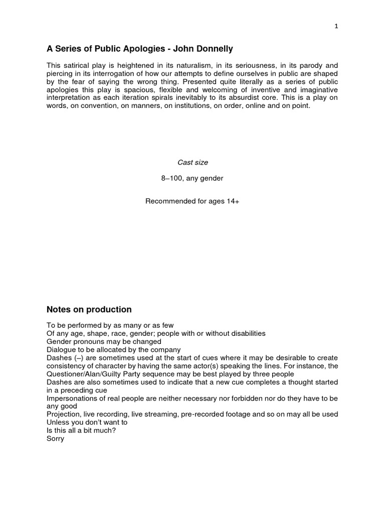 A Series of Public Apologies Script | PDF | Language Arts & Discipline