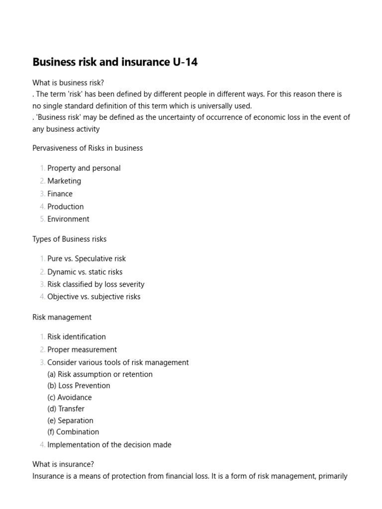 Understanding Business Risk and Insurance | PDF | Insurance | Risk