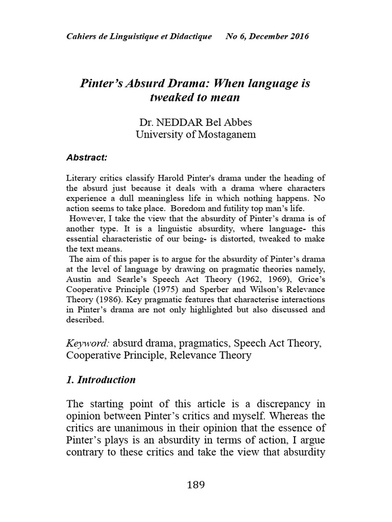 Linguistic Absurdity in Pinter's Plays | PDF | Semiotics | Human ...
