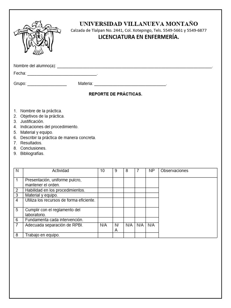 Formato Reporte De Prácticas Pdf