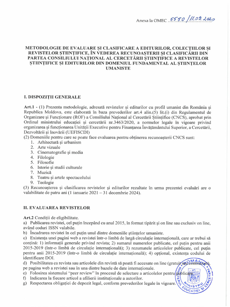 Model Criterii Evaluare Reviste Umaniste | PDF