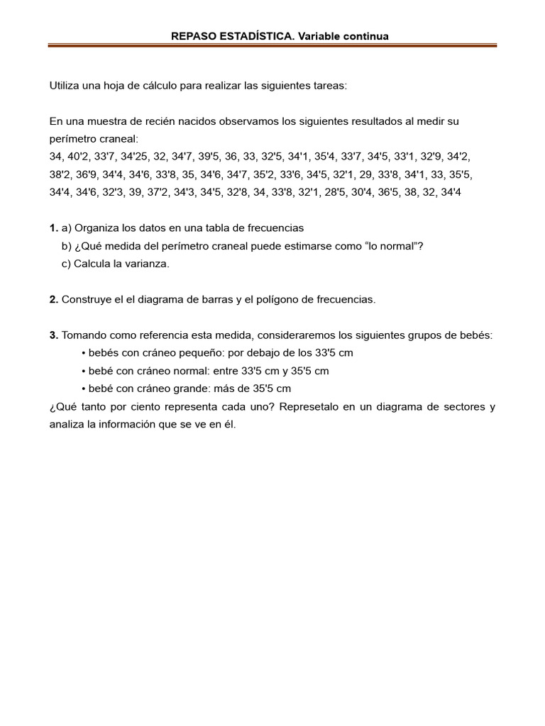 ESTADISTICA Actividad de Repaso - Variable Continua | PDF