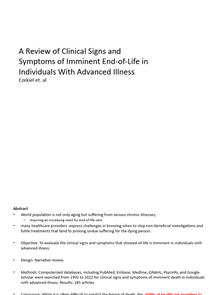 Clinical Signs of Imminent Death | PDF | Terminal Illness | Palliative Care