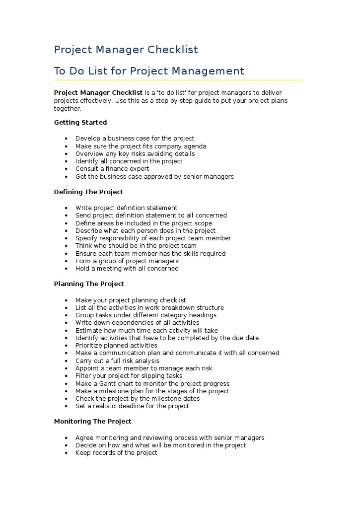 Project Manager Checklist | PDF | Project Management | Accountability