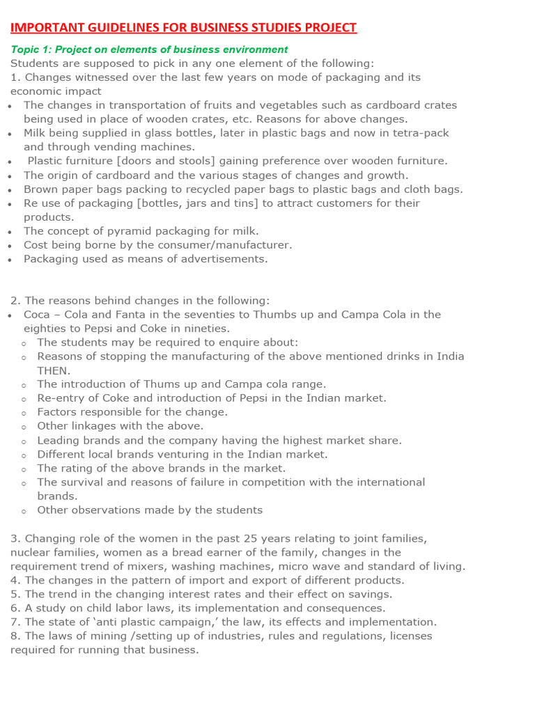 Important Guidelines For Business Studies Project | PDF | Retail | Coca ...
