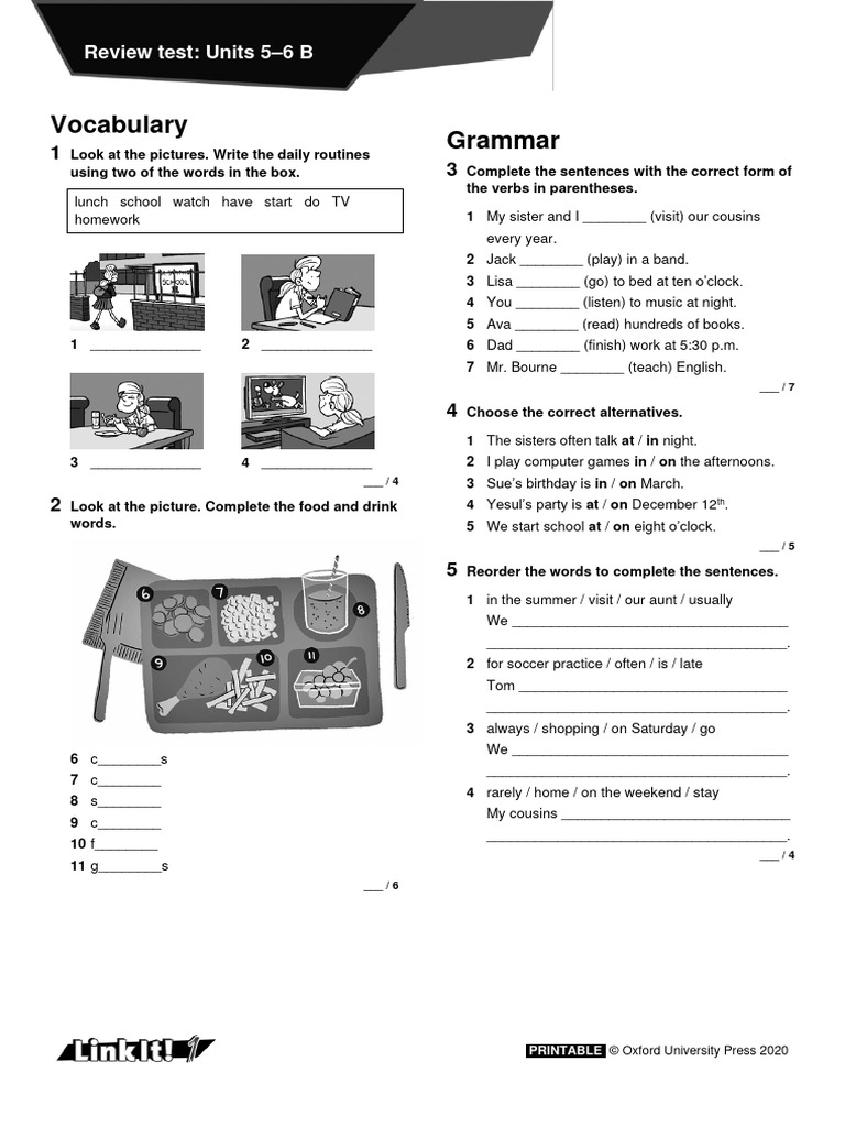 LI L1 Review Test Units 5-6 B | PDF | Lunch | Hamburgers