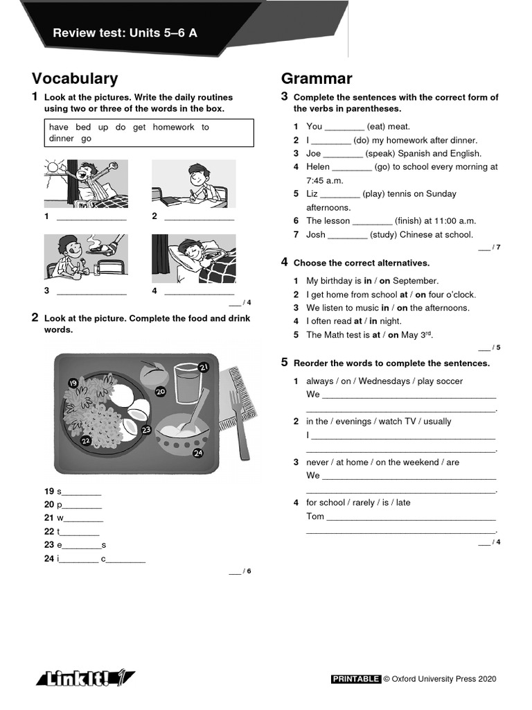LI L1 Review Test Units 5-6 A | PDF | Lunch | Taco