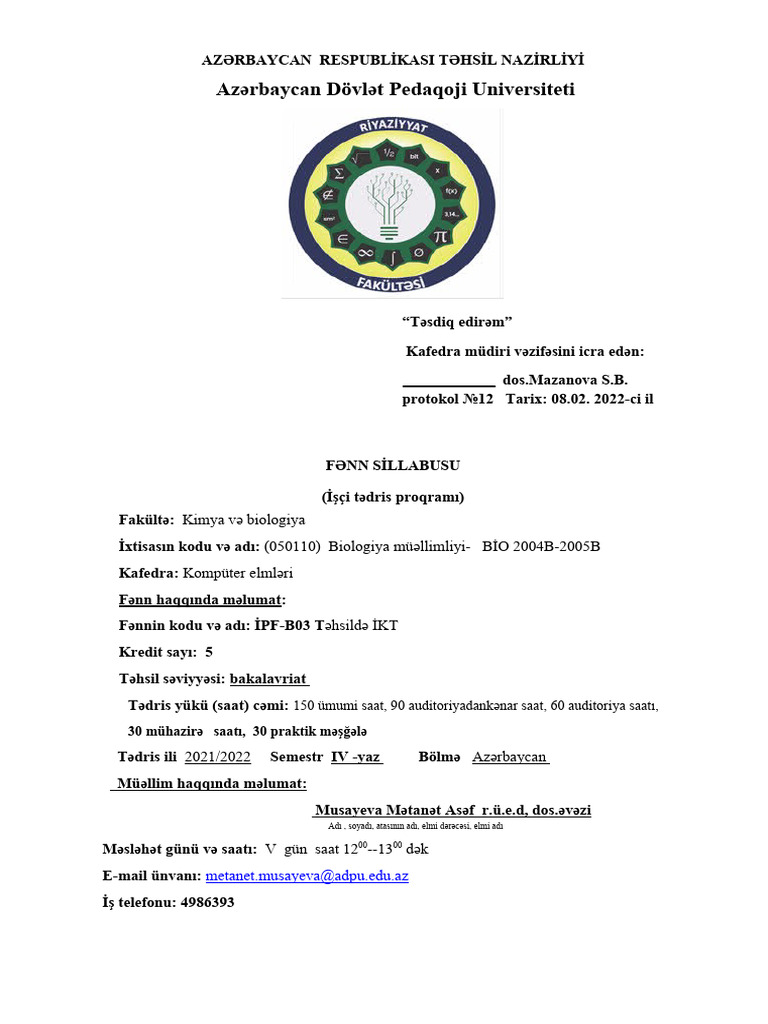 Sillabus-Təhsildə İKT-Biologiya-2022. | PDF