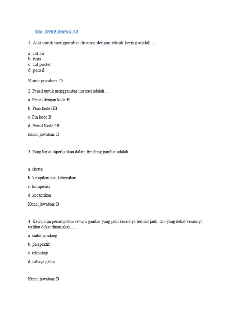 Soal Seni Budaya KLS 8 | PDF | Griya & Taman