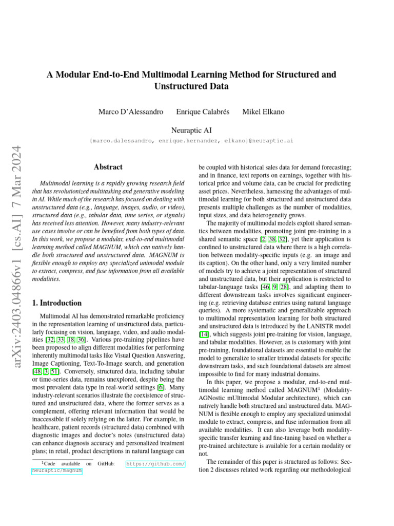 A Modular End-to-End Multimodal Learning Method For Structured and Unstructured Data | PDF ...