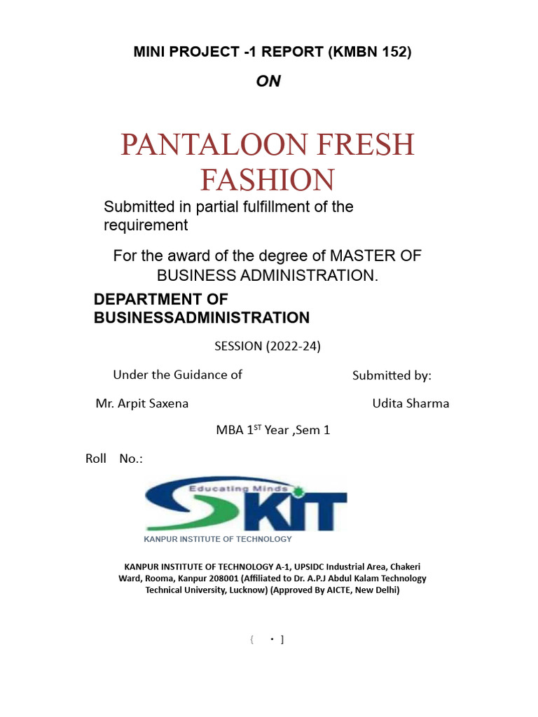 Ewg Mini Project Pantaloon | PDF | Sampling (Statistics) | Retail