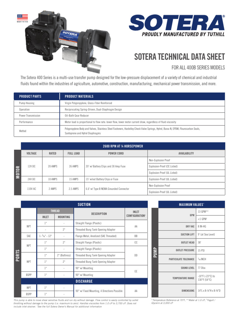Bomba Sotera-400B-series-pump-data-sheet | Download Free PDF | Pump ...