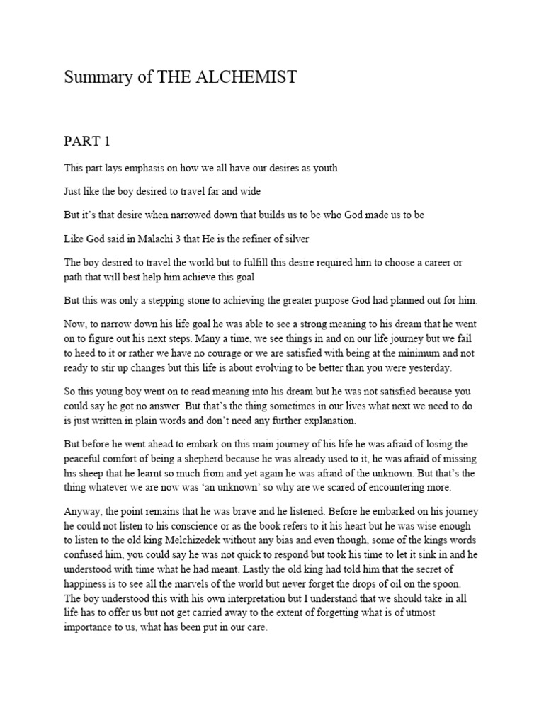 Summary of The Alchemist | PDF | Alchemy