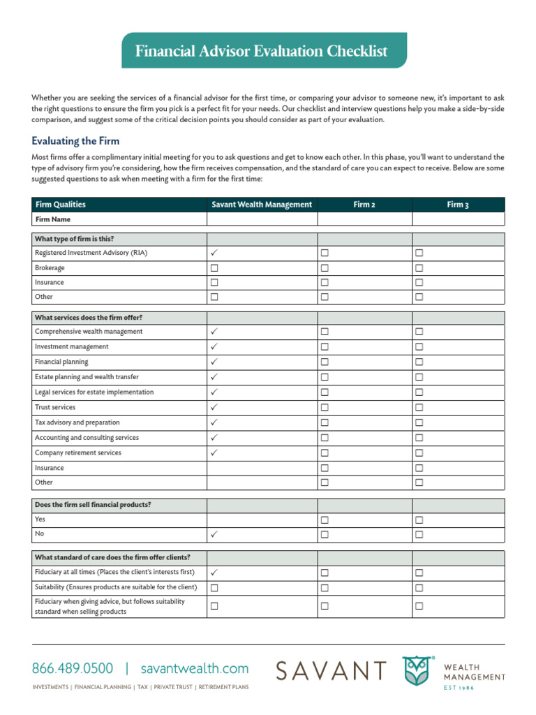 Financial Advisor Evaluation Checklist 1 | PDF | Financial Adviser | Service Industries