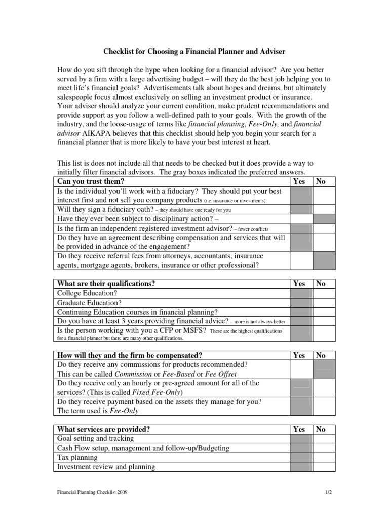 Checklist To Choose Financial Advisor | PDF | Financial Adviser ...