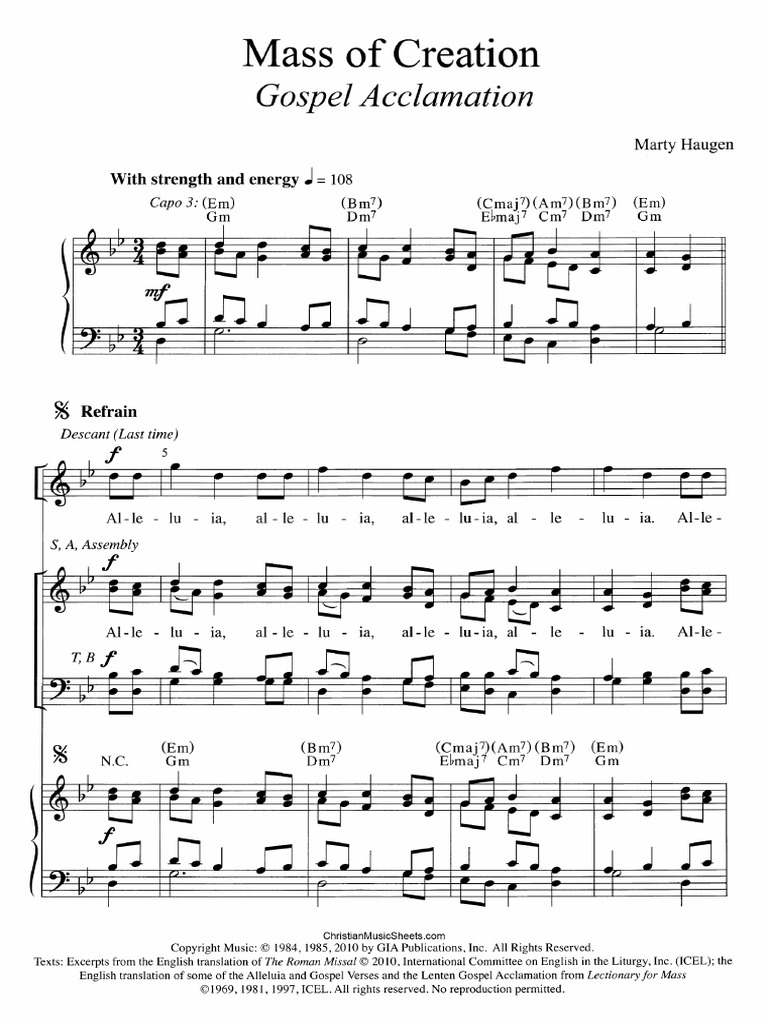 Marty Haugen - Mass of Creation Gospel Acclamation Alleluia (Piano in ...