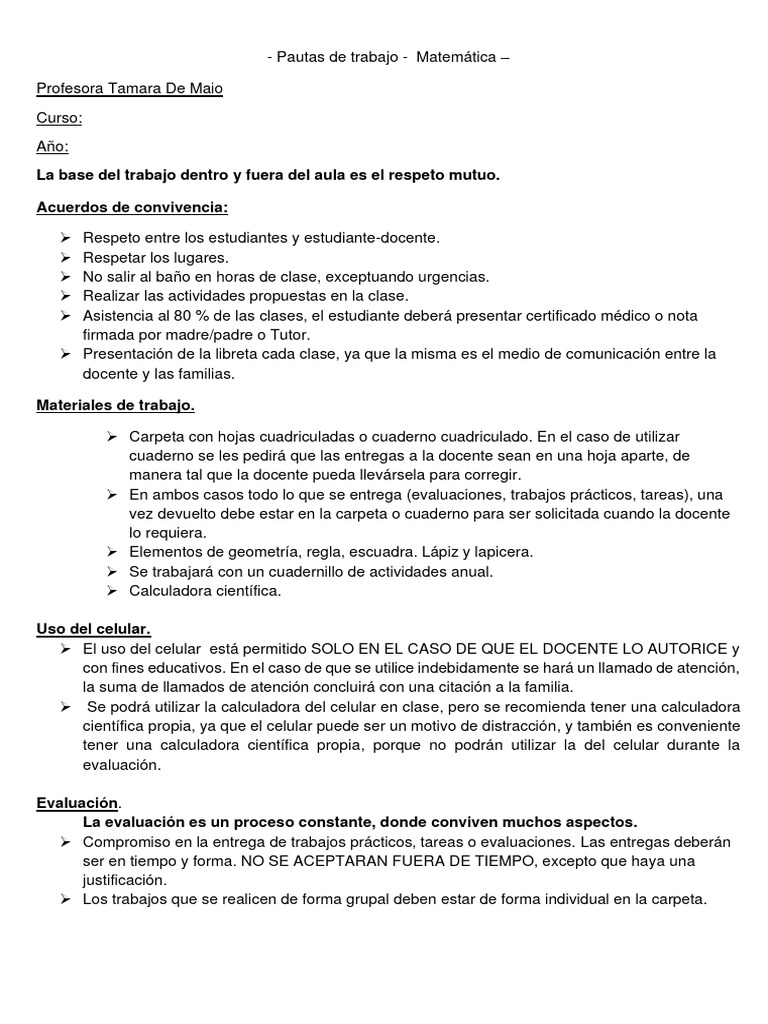 Pautas de Trabajo 4rto y 5to | PDF | Evaluación