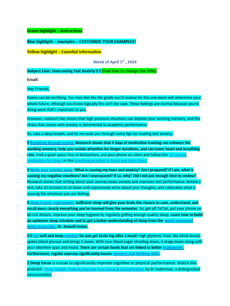 Tips to Overcome Test Anxiety | PDF | Anxiety | Sleep