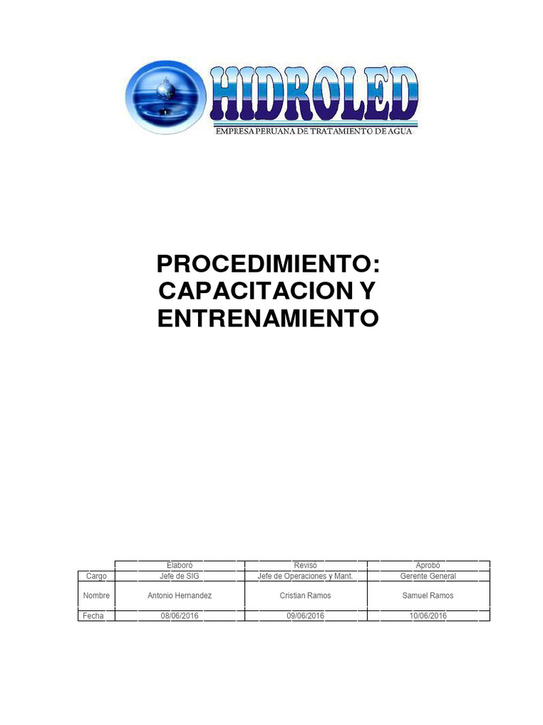 Procedimiento de Capacitacion - HIDROLED | Descargar gratis PDF | Seguridad y salud ocupacional ...