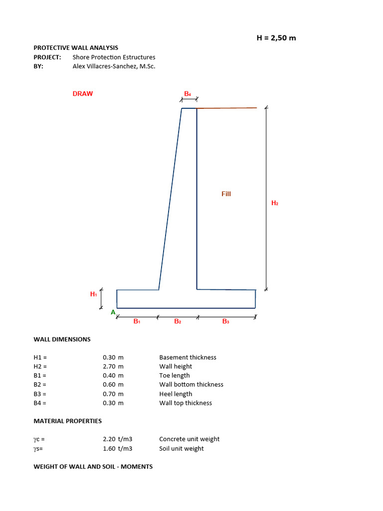 Retaining Wall H = 2.50 m | PDF | Building Technology | Structural Engineering