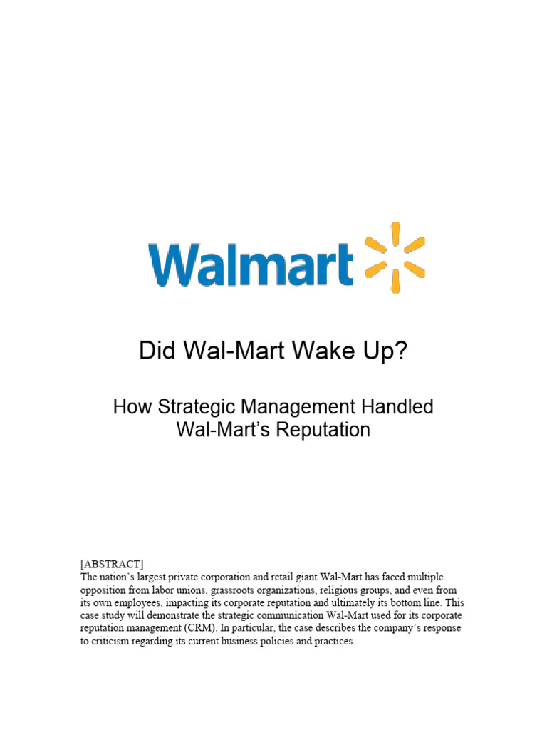 Wal Mart Case Study | PDF | Walmart | Reputation