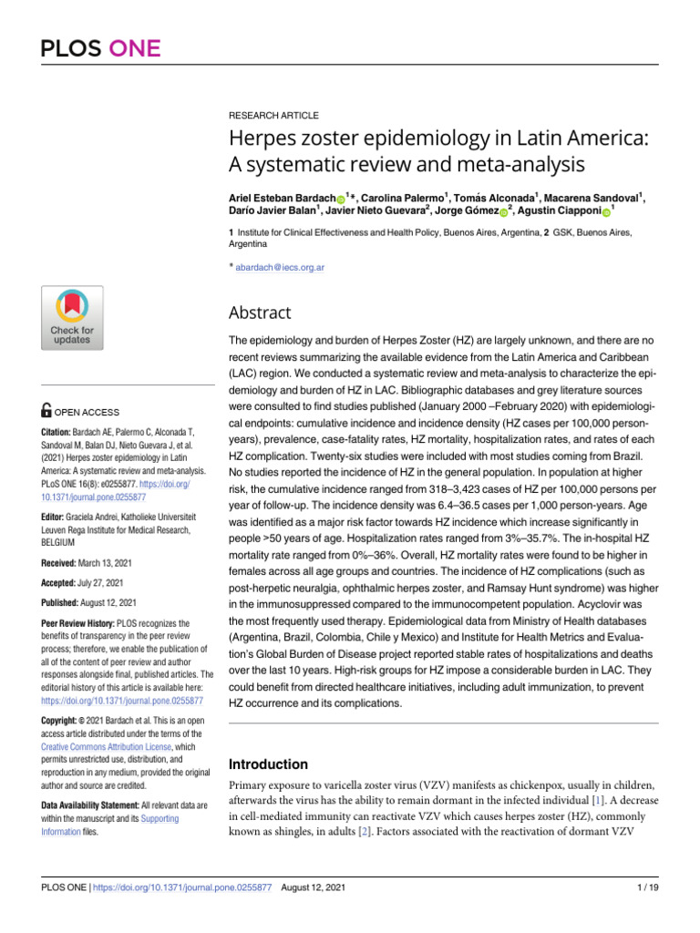 Plos One 2021 | PDF | Systematic Review | Incidence (Epidemiology)