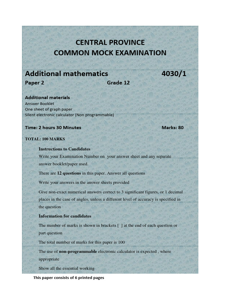 Addima G12 Paper 2 Question Paper | PDF | Mathematics