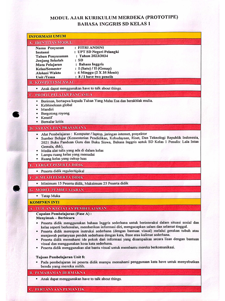 Modul Ajar Bahasa Inggris - Fitri Andini | PDF