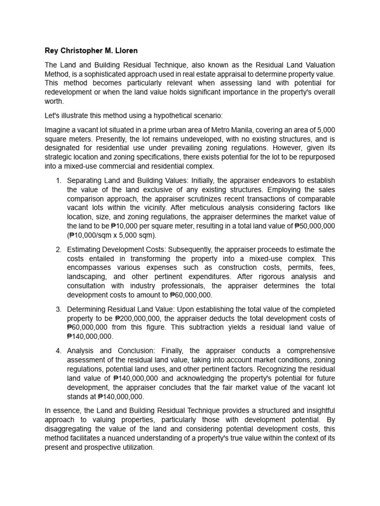 Land and Building Residual Technique | PDF | Real Estate Appraisal ...