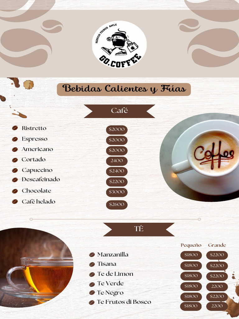 Menu Vertical Bebidas Restaurante Blanco y Negro | PDF | café | Alimentos