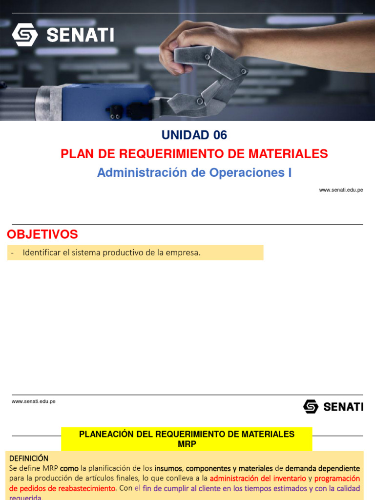 Unidad 06 Plan de Requerimiento de Materiales MRP | Descargar gratis PDF | Planificación | Business