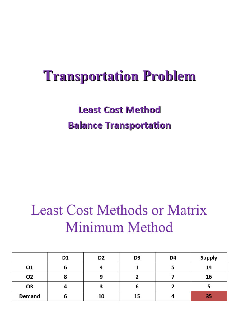L5 Least Cost Methods in Trasnportation Model | PDF | Six Sigma ...