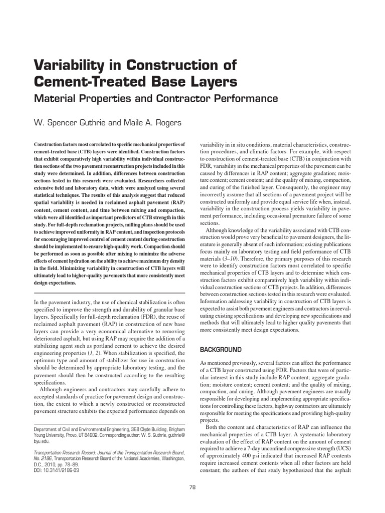 Variability in Construction of CTB Layers Material Propierties and Contractor Performance | PDF ...