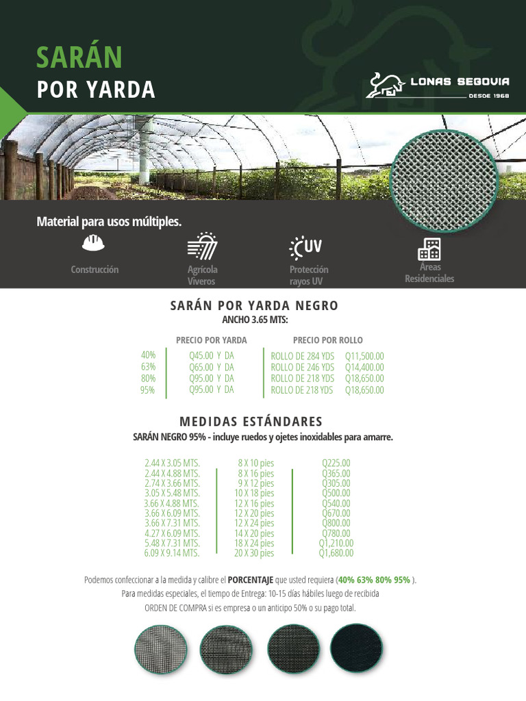 Sarán Negro y Verde para Construcción y Agricultura | PDF | Tecnología