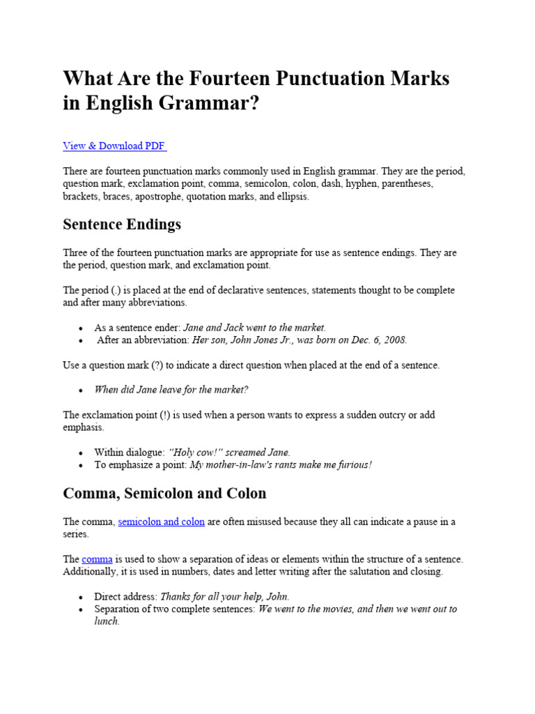 14 Punctuation Marks | PDF | Bracket | Ellipsis