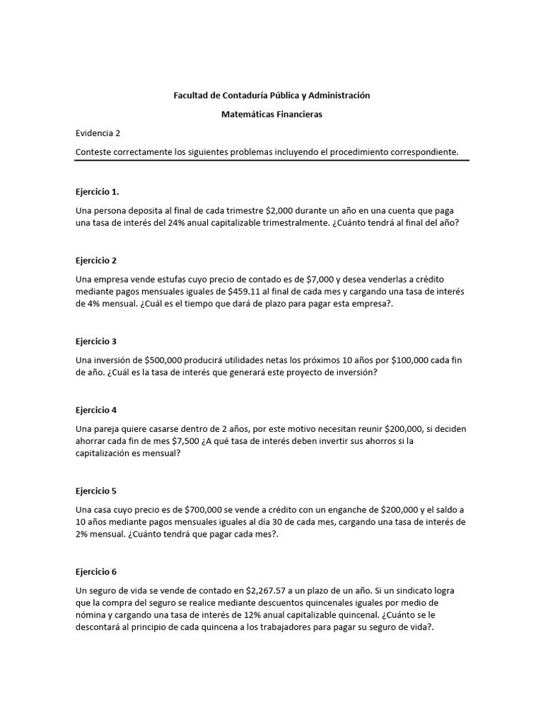 Evidencia2 MatFin | PDF | Tasas de interés | Inversiones