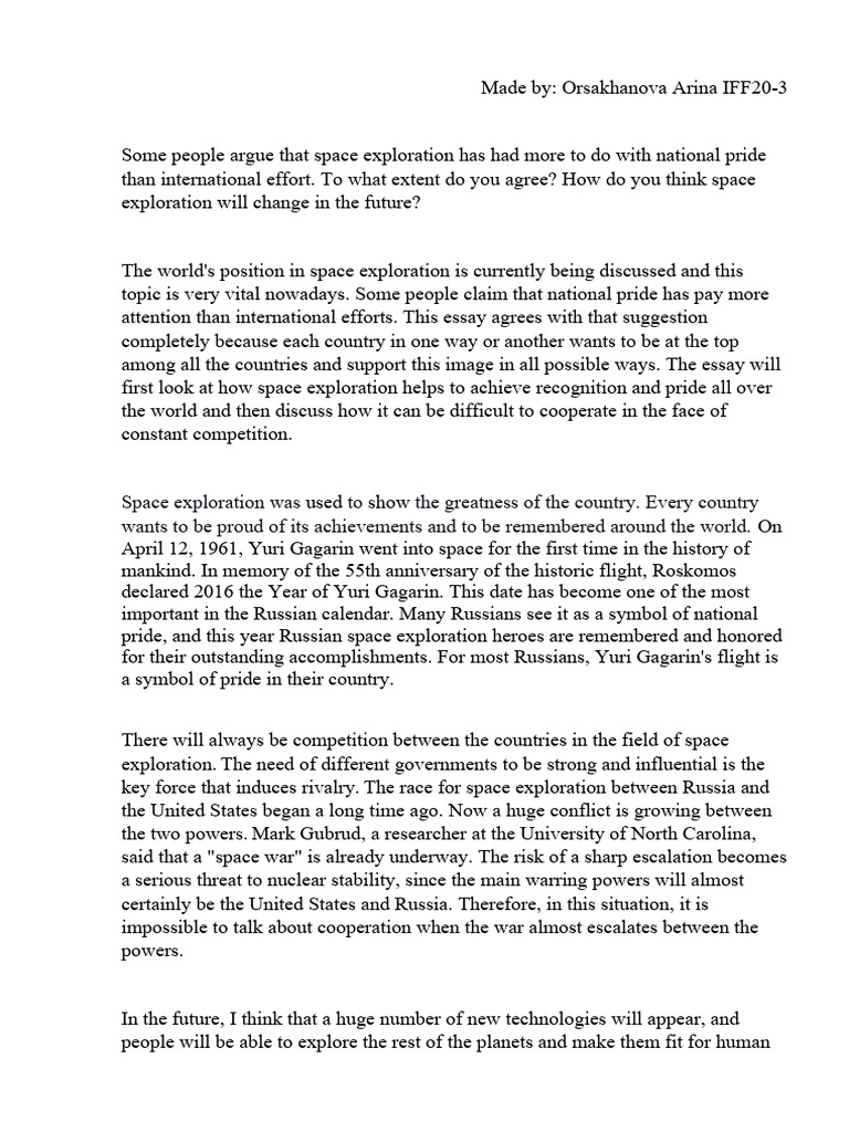 Essay | PDF | Space Exploration | Space