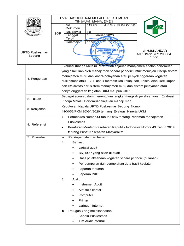 Sop Evaluasi Kinerja Melalui Pertemuan Tinjauan Manajemen | PDF