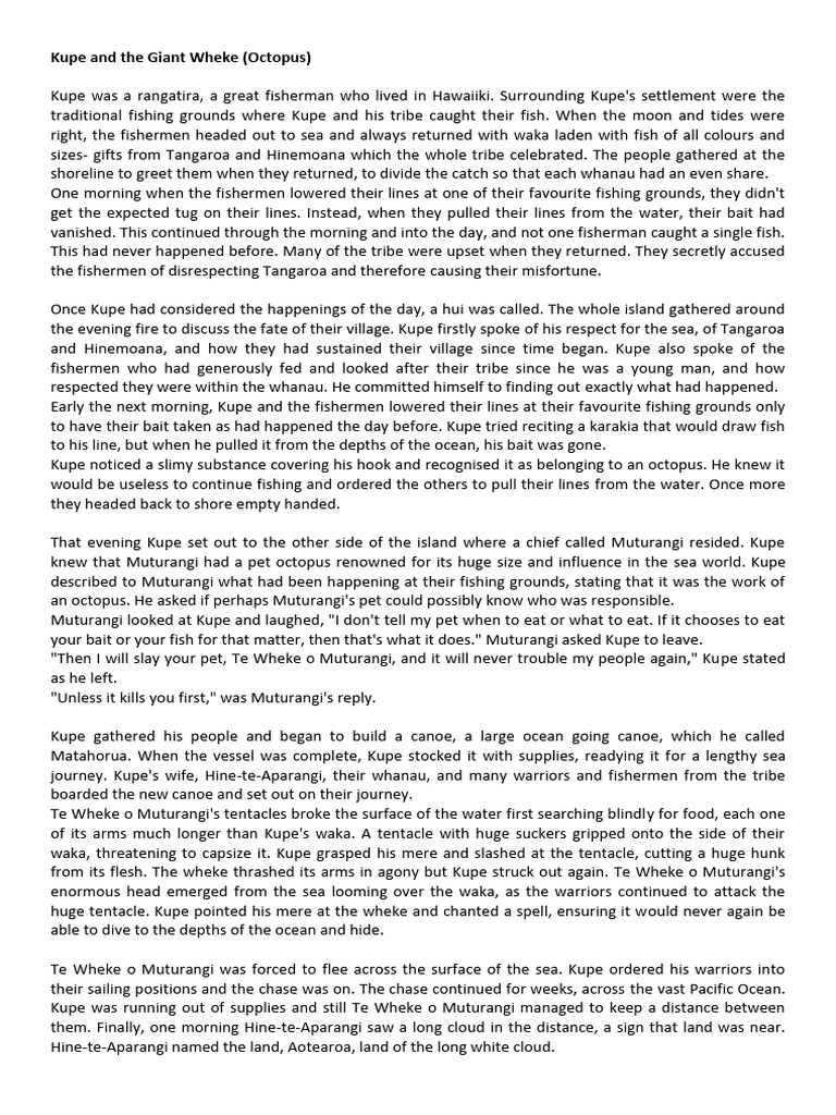 Kupe and The Giant Wheke | PDF | Māori