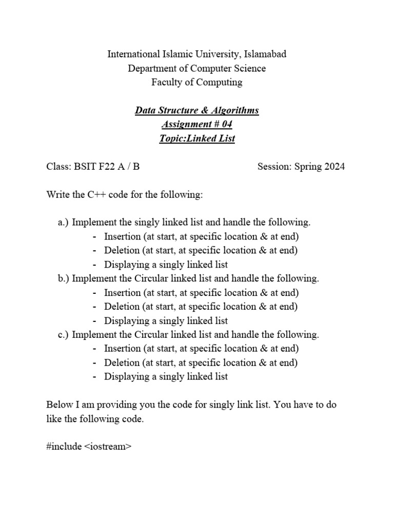 Assignment # 04 Linked List | Download Free PDF | Computer Science ... Assignment # 04 Linked List | Download Free PDF | Computer Science ...