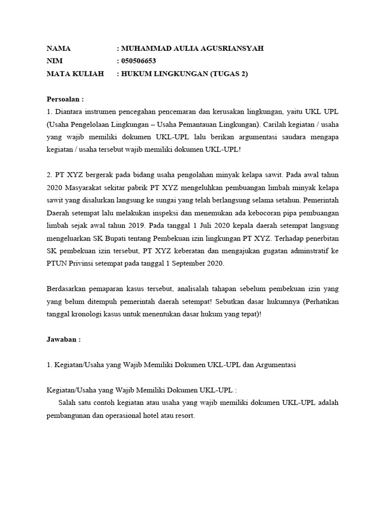 Tugas 2 Muhammad Aulia Agusriansyah Hukum Lingkungan | PDF