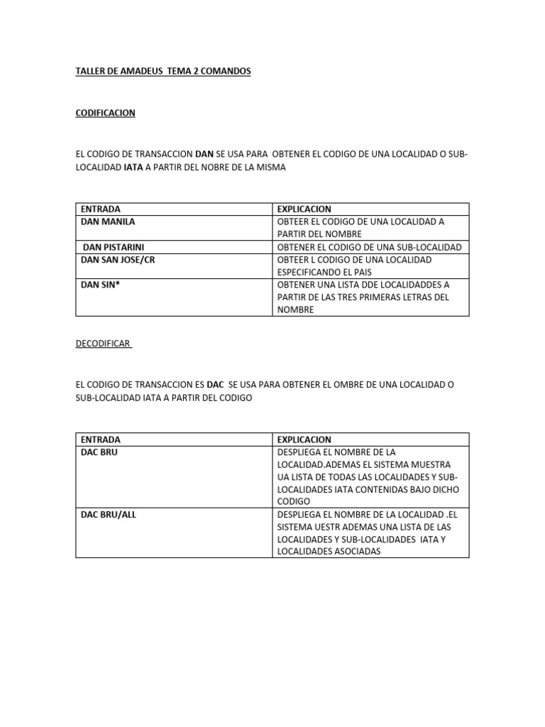 Taller de Amadeus Tema 2 Comandos | PDF